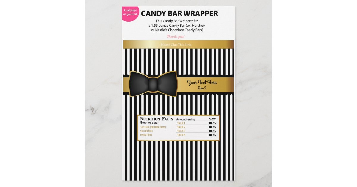 Bow Tie Gold Black Candy Wrapper Bar Chocolate | Zazzle