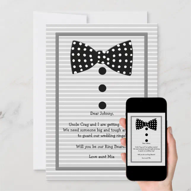 Bow Tie Identity Gray Ring Bearer Request Card | Zazzle