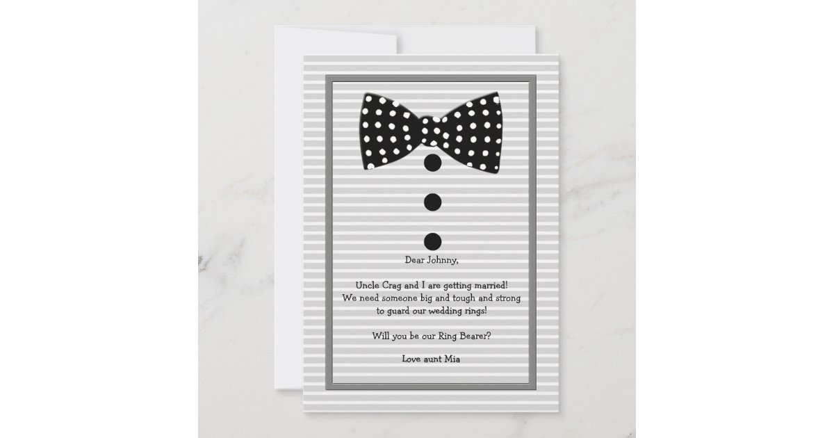 Bow Tie Identity Gray Ring Bearer Request Card | Zazzle