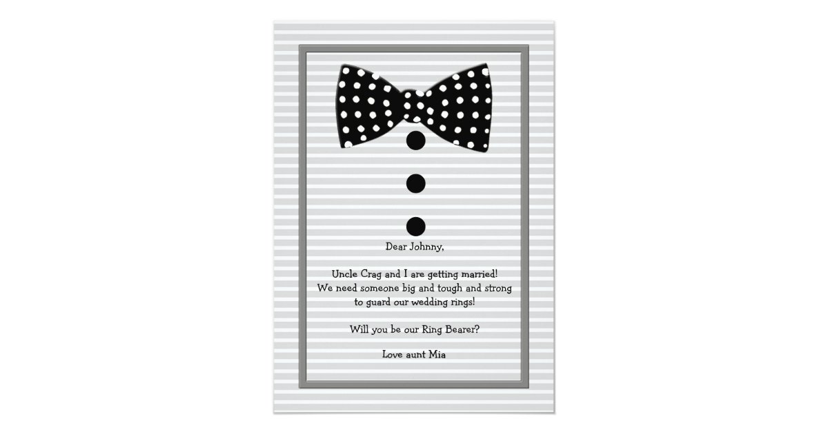 Bow Tie Identity Gray Ring Bearer Request Card | Zazzle.com