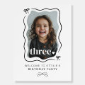 Bow Wavy Border Photo 3rd Birthday Welcome Sign | Zazzle
