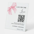 Bow wedding Capture love QR code wedding photo Pedestal Sign | Zazzle