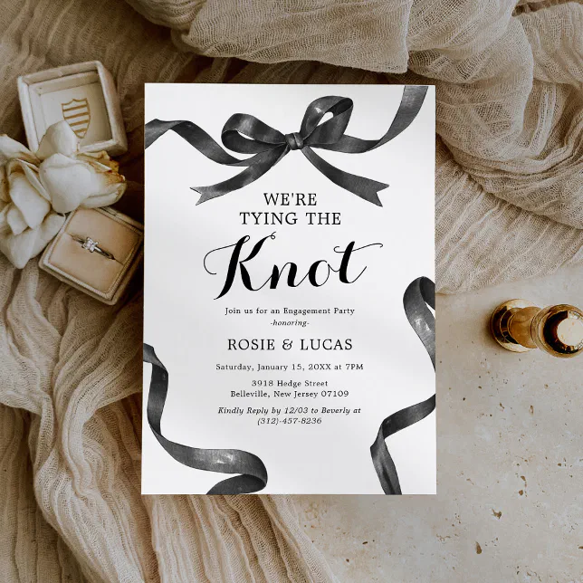 Bow We're Tying The Knot Engagement Party Invitation | Zazzle
