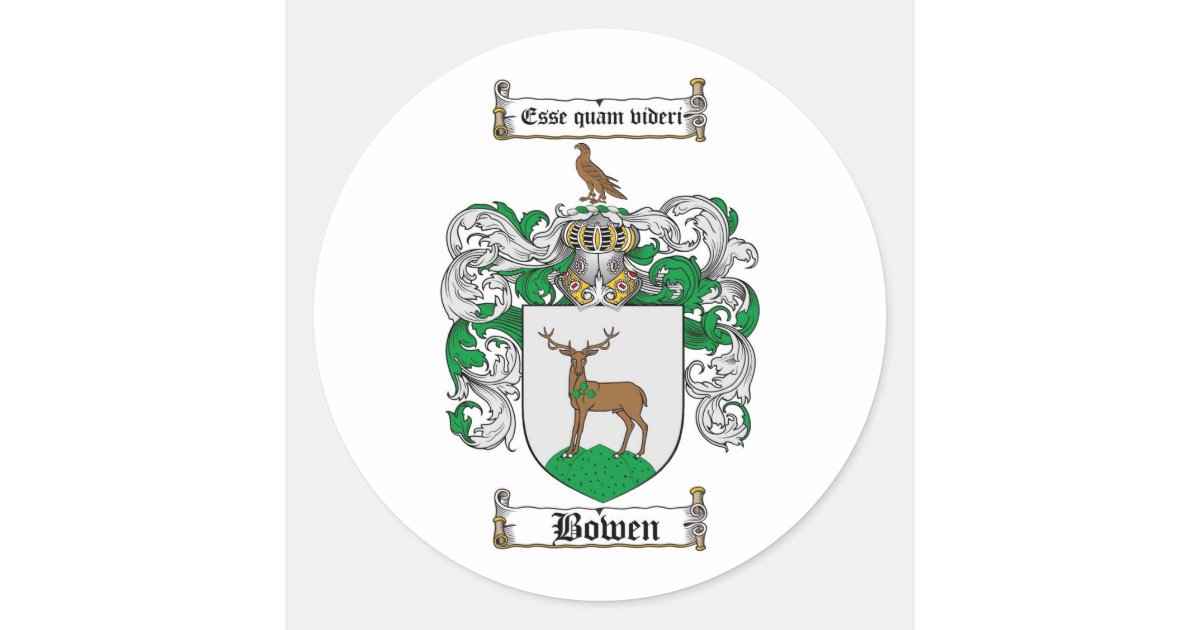 BOWEN FAMILY CREST - BOWEN COAT OF ARMS CLASSIC ROUND STICKER | Zazzle
