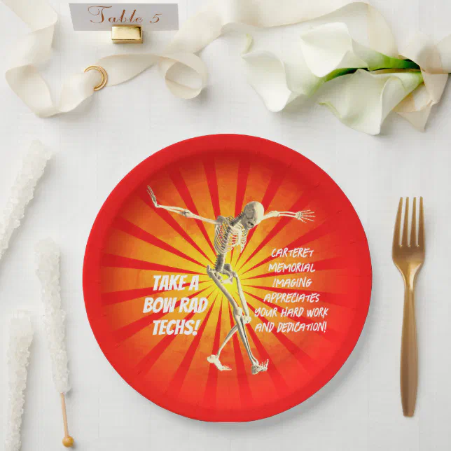 Bowing Skeleton Rad Tech Appreciation Paper Plates | Zazzle
