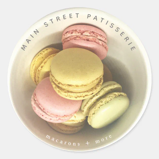 Bowl Of Macarons Food Photo Patisserie Business Classic Round Sticker ...