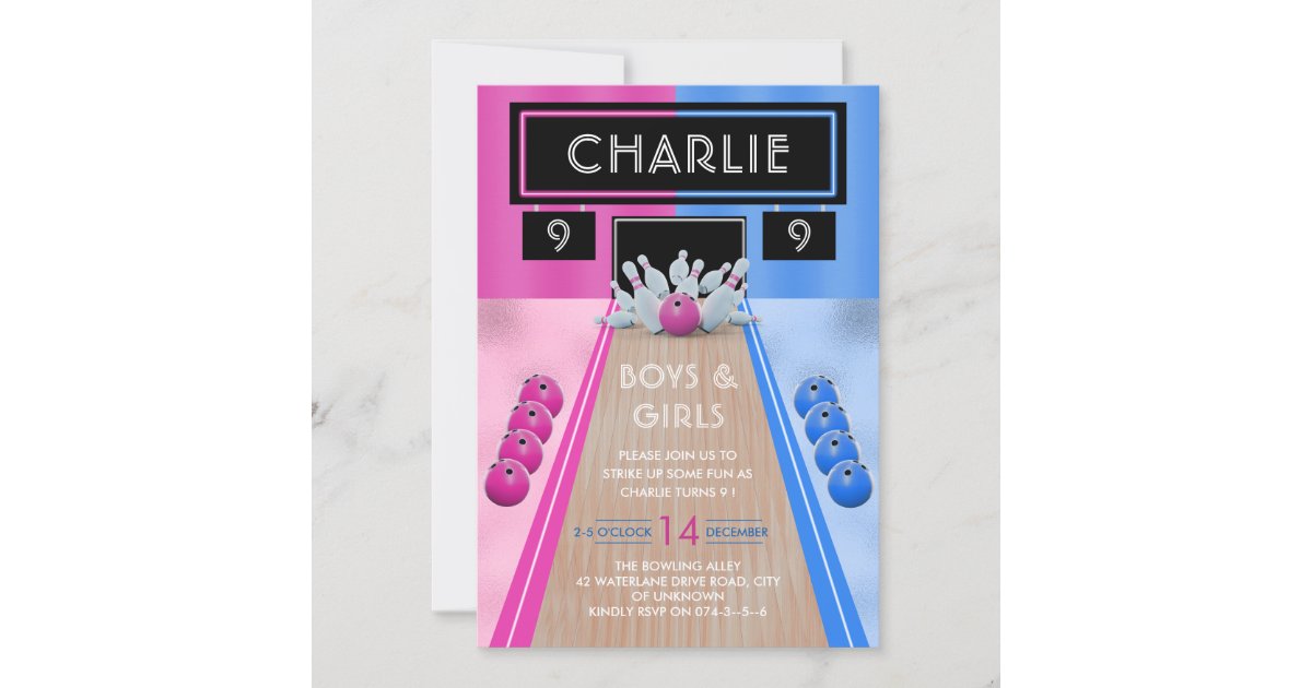 Bowling Alley Boys and Girls Kids Birthday Invitation | Zazzle