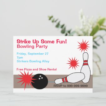 Bowling Alley Party Customizable Invitation | Zazzle