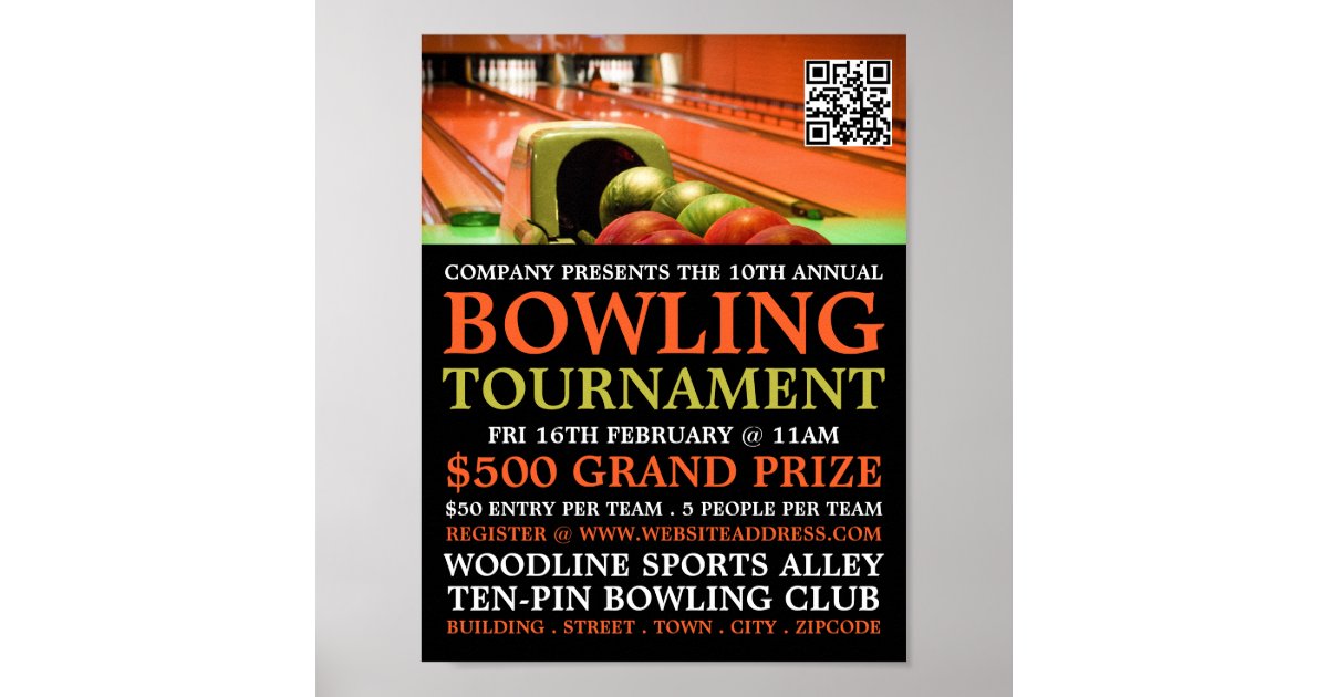 Bowling Alley Scene, Ten-Pin Bowling Tournament Poster | Zazzle
