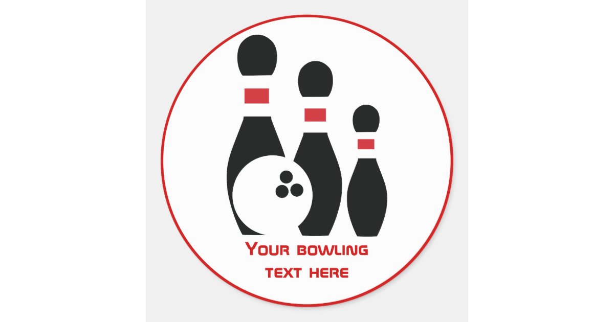 Bowling ball and pins custom classic round sticker | Zazzle