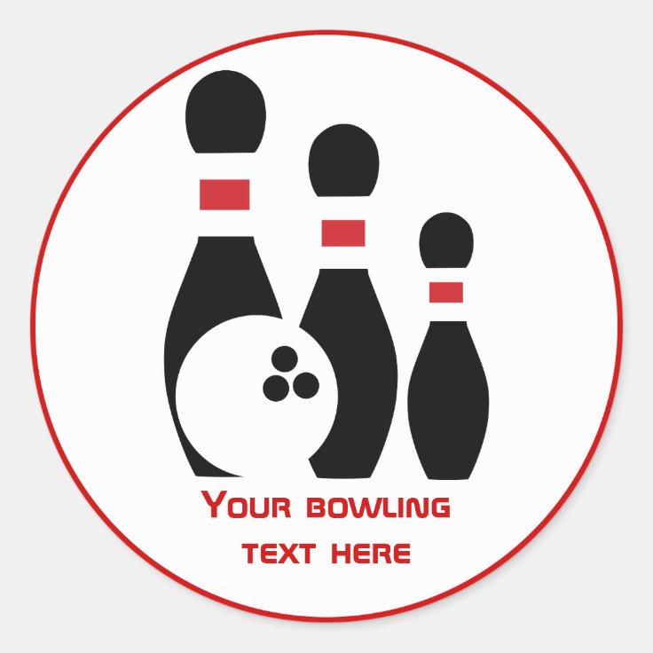 Bowling ball and pins custom classic round sticker | Zazzle