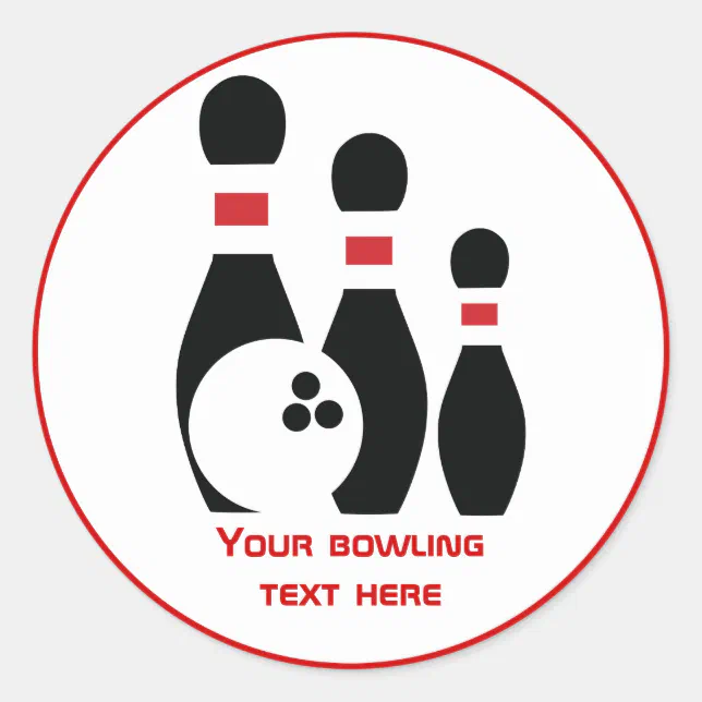 Bowling ball and pins custom classic round sticker | Zazzle