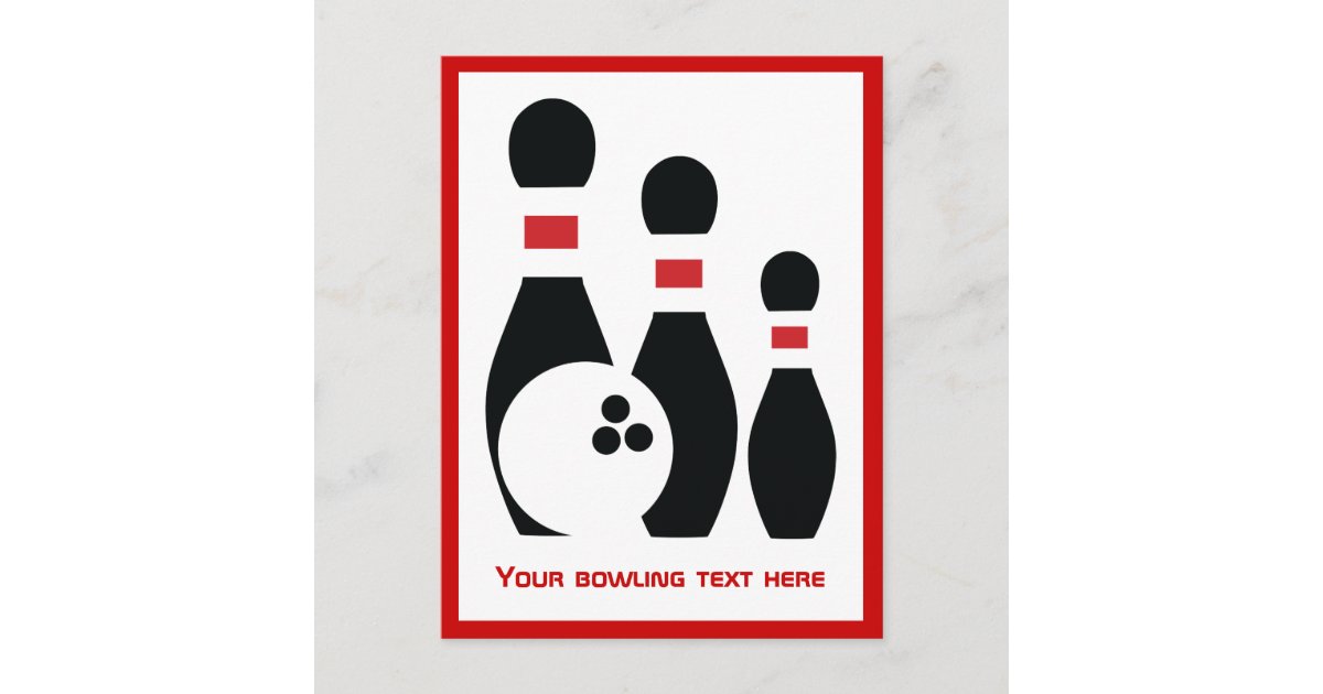 Bowling ball and pins custom vertical postcard | Zazzle