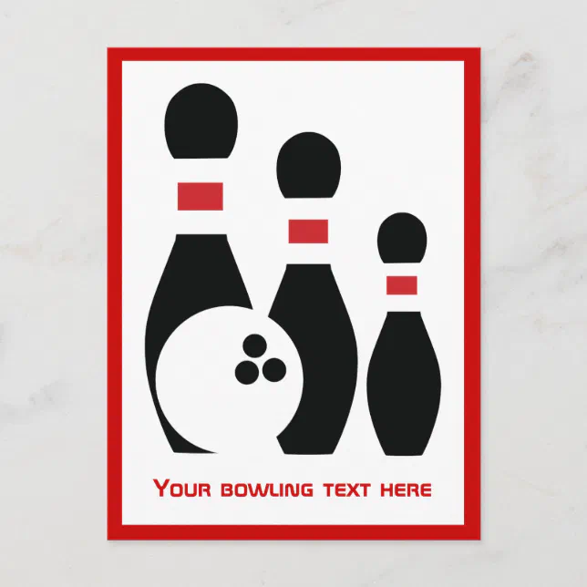 Bowling ball and pins custom vertical postcard | Zazzle