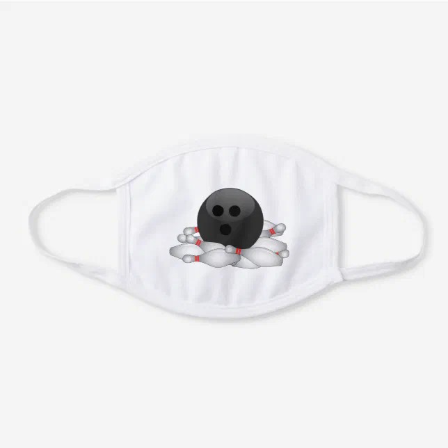 Bowling Ball Pins Down White Cotton Face Mask | Zazzle