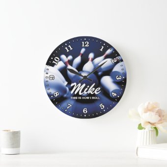 Bowling Ball Pins Man Cave Personalizable Clock | Zazzle