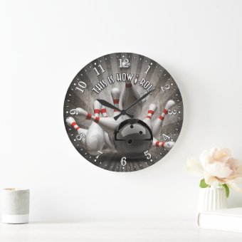Bowling Ball Pins Man Cave Wall Clock | Zazzle