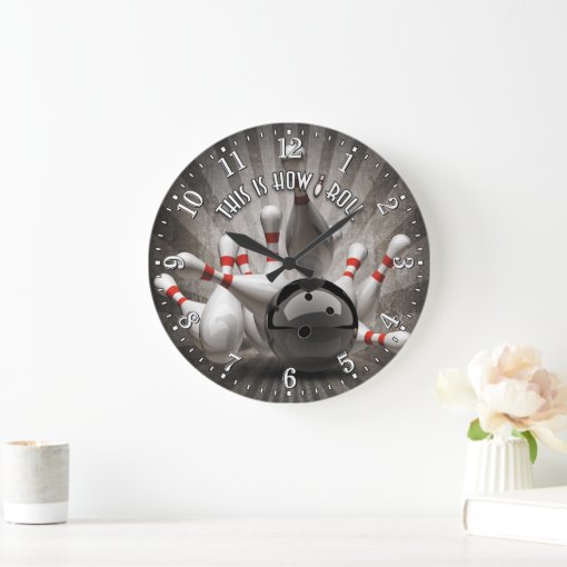 Bowling Ball Pins Man Cave Wall Clock | Zazzle