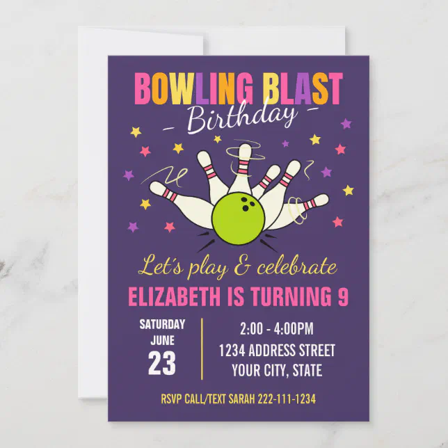 Bowling birthday invitation | Zazzle
