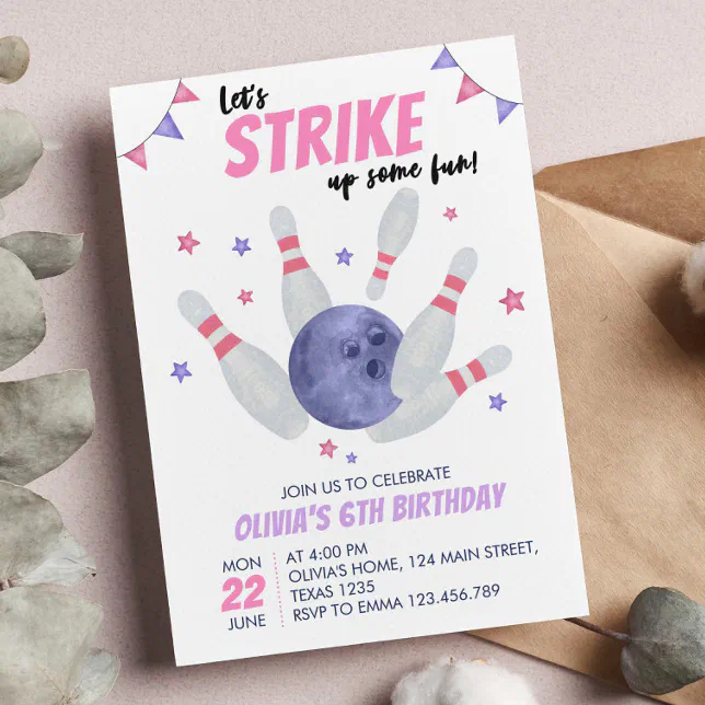 Bowling Birthday Invitation Strike Up Some Fun | Zazzle
