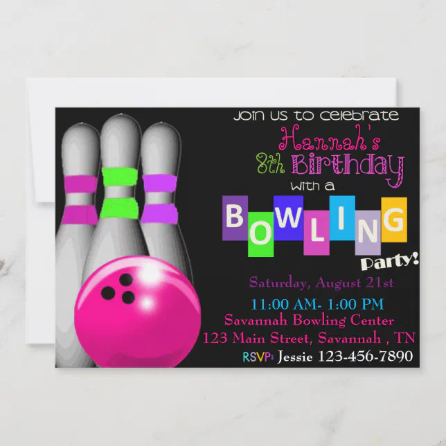 Bowling Birthday Party Invitation | Zazzle