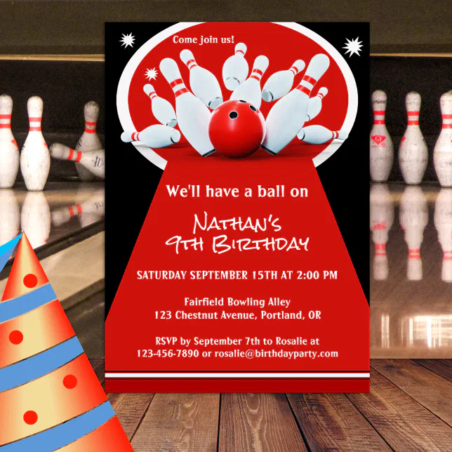 Bowling Birthday Party Invitation | Zazzle