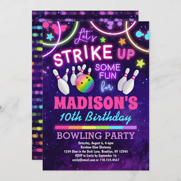 Bowling Party Invitation Neon Bowl Bowling Invitation Bowling Invite ...