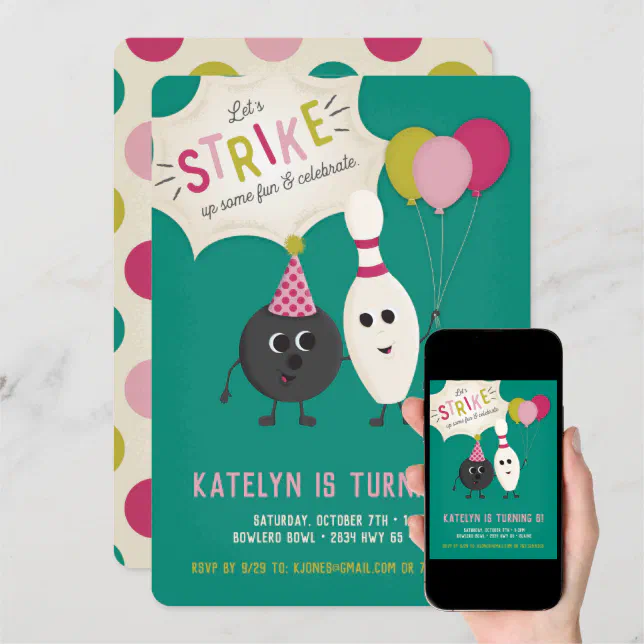 Bowling Birthday Party Invitation - Girl, Invite | Zazzle