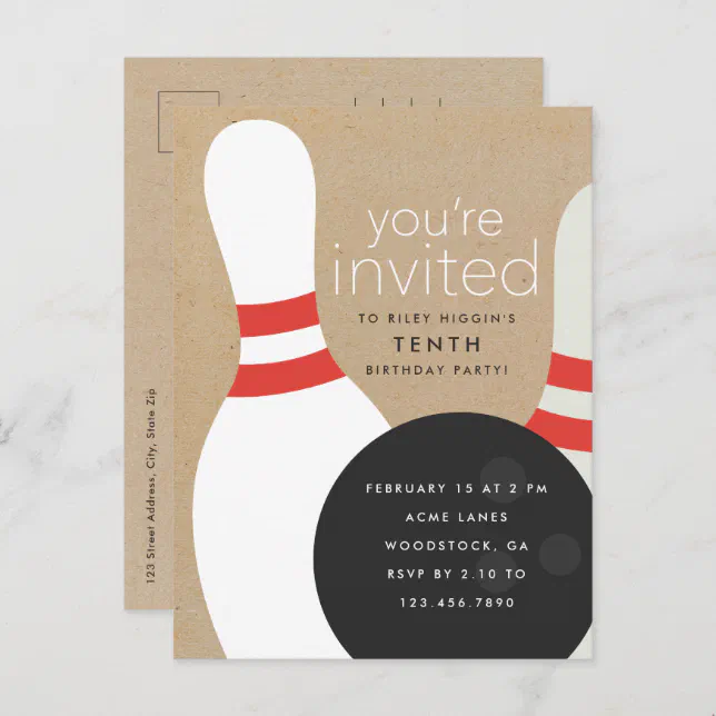 Bowling Birthday Party Invitation Postcard | Zazzle