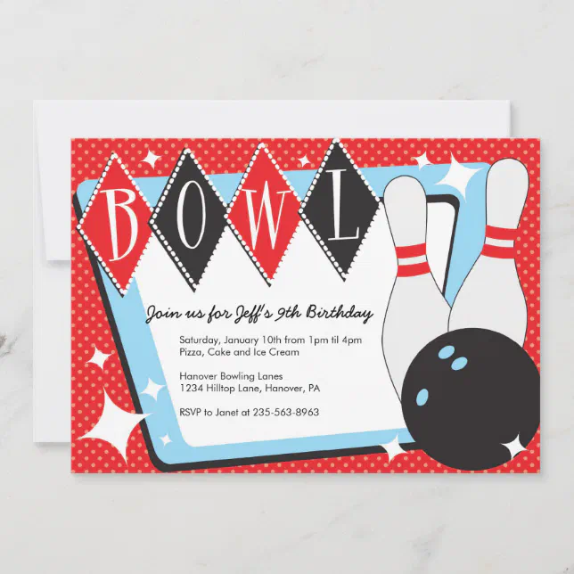 Bowling Birthday Party Invitations | Zazzle