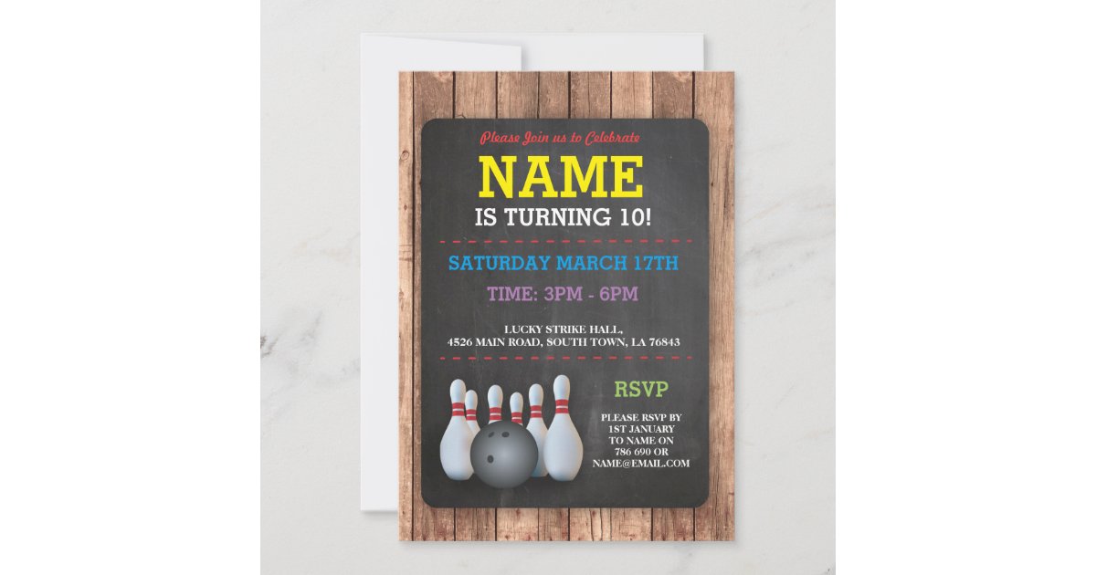 Bowling Birthday Party Tenpin Boys Girls Invite | Zazzle