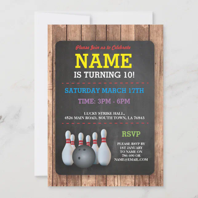 Bowling Birthday Party Tenpin Boys Girls Invite | Zazzle