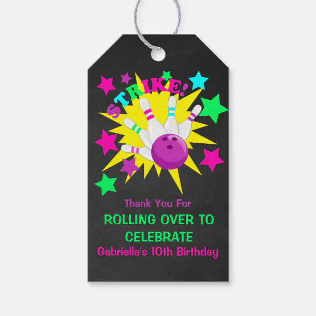Bowling Birthday Party Thank You Gift Tags | Zazzle
