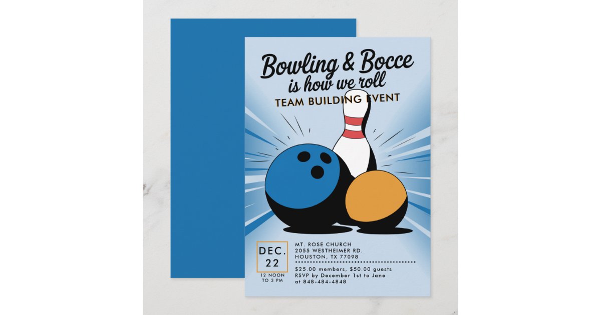 Bowling Bocce Team Building Church Business Blue Invitation | Zazzle