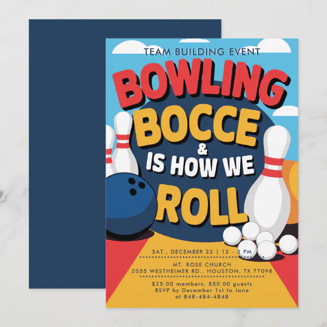 Bowling Bocce Team Building Church Business Bold Invitation | Zazzle
