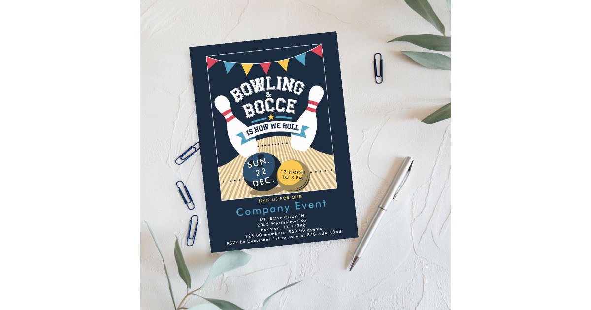 Bowling Bocce Team Building Church Event Company Invitation | Zazzle