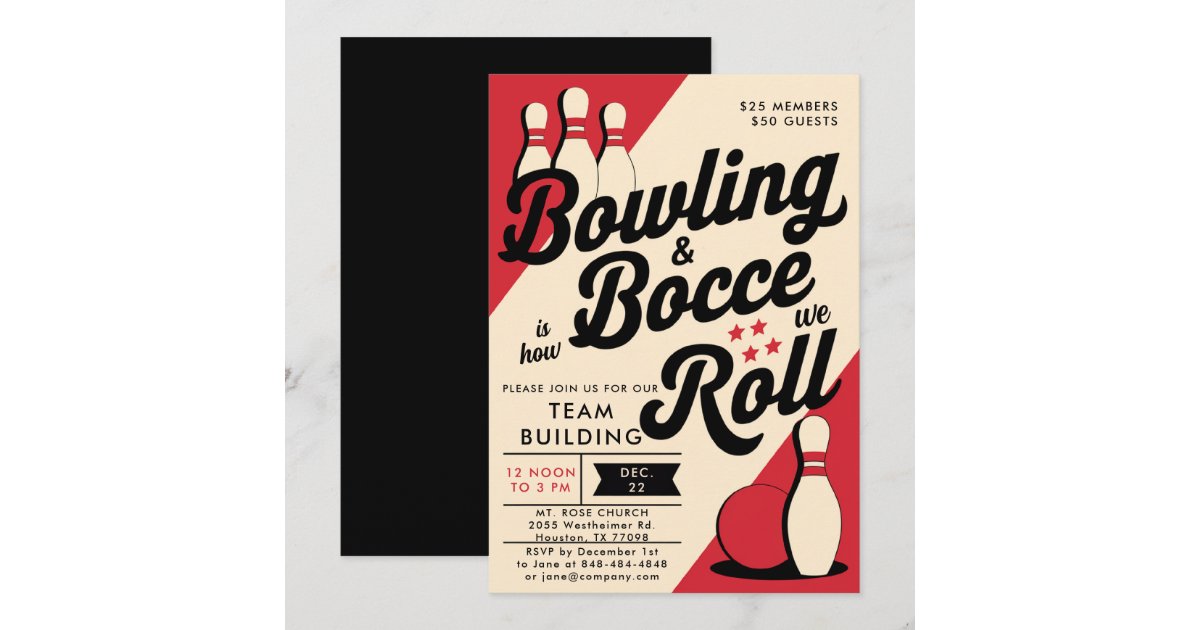 Bowling Bocce Team Community Church Business Red Invitation | Zazzle