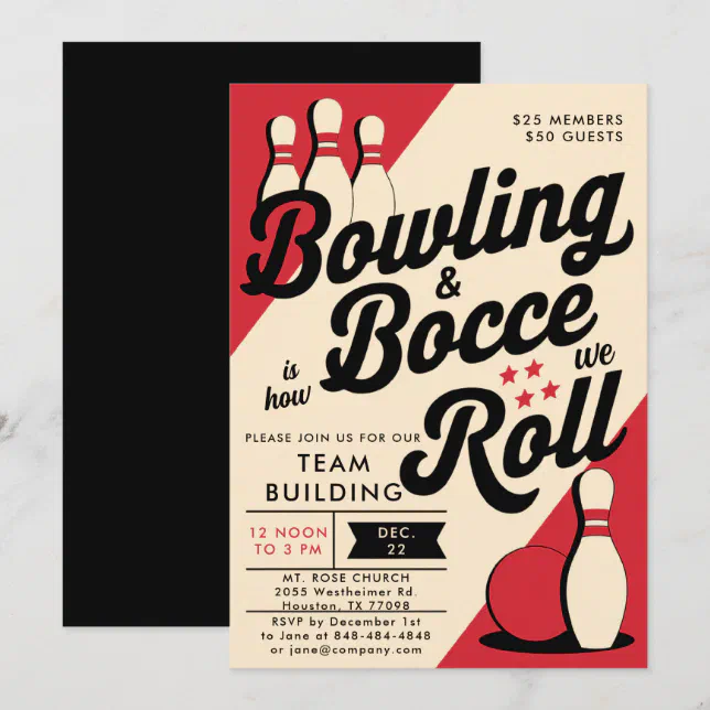 Bowling Bocce Team Community Church Business Red Invitation | Zazzle