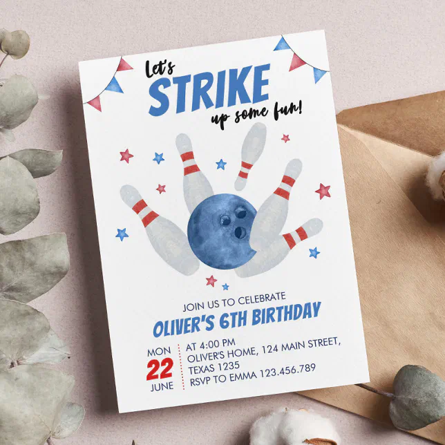Bowling Boy Birthday Invitation Strike Up Some Fun | Zazzle
