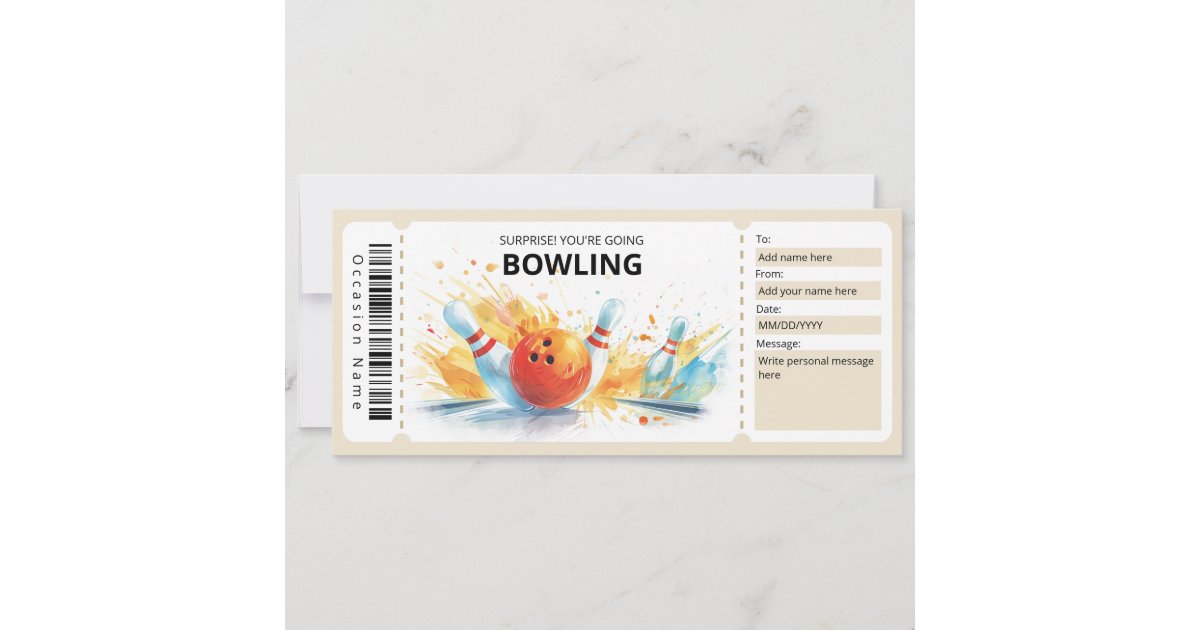 Bowling Gift Certificate, Bowling Gift Voucher Invitation | Zazzle