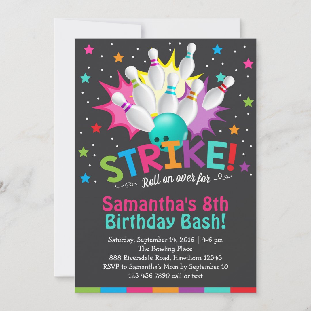 bowling invitation, bowling birthday invite | Zazzle