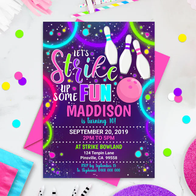Bowling Invitation Bowling Birthday Strike | Zazzle