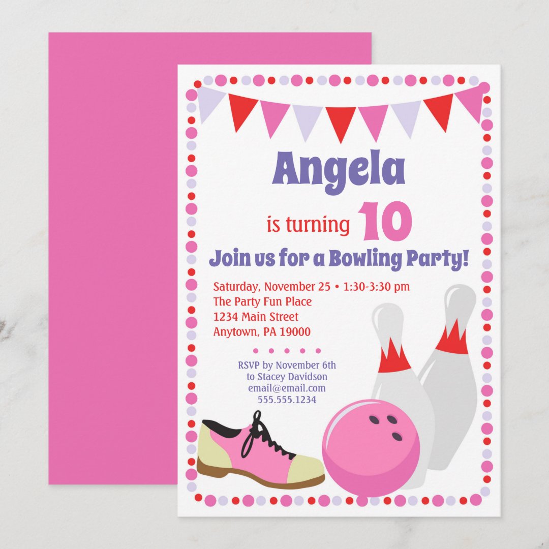Bowling Invitation Girls Bowling Birthday Party | Zazzle