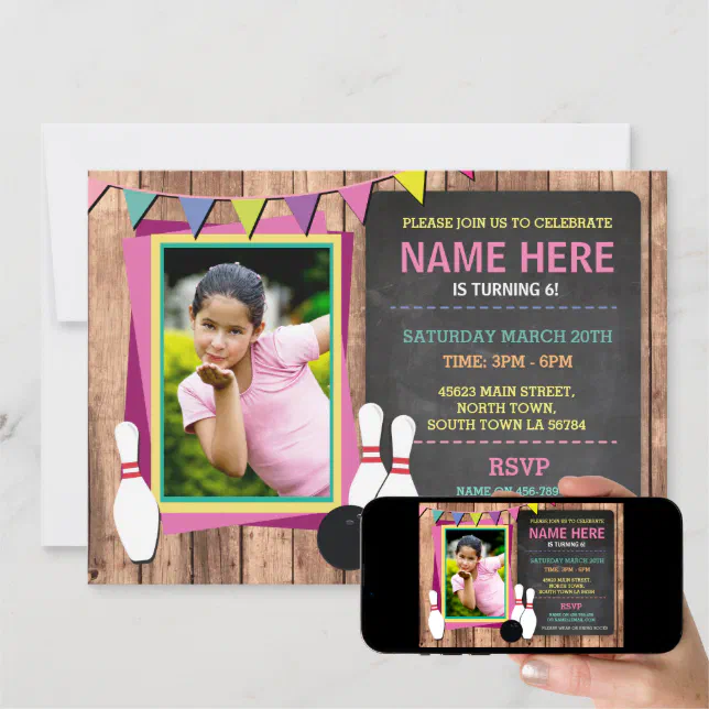 Bowling Invite Photo Bowl Chalk Bowls Invitation | Zazzle