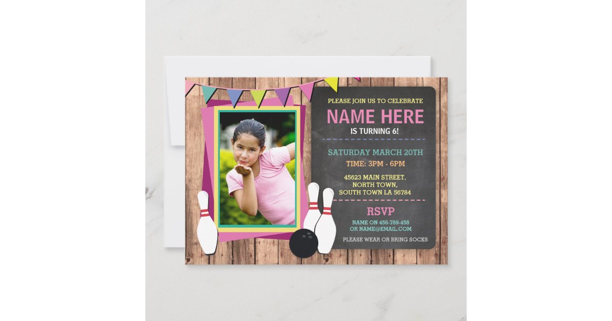 Bowling Invite Photo Bowl Chalk Bowls Invitation | Zazzle