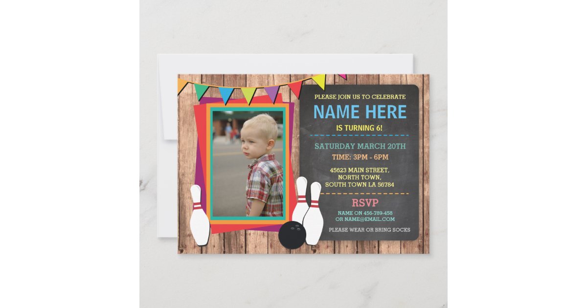 Bowling Invite Photo Bowl Chalkboard Invitation | Zazzle