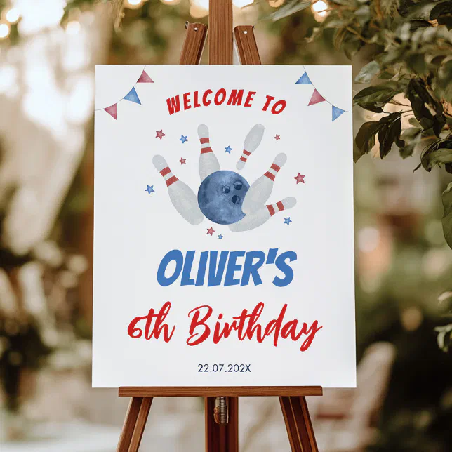 Bowling Kids Birthday Party Welcome Sign | Zazzle