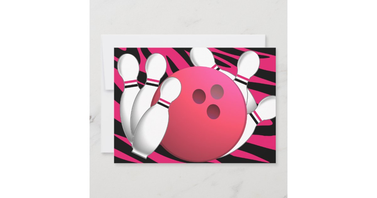 Bowling Neon and Zebra Invitation | Zazzle