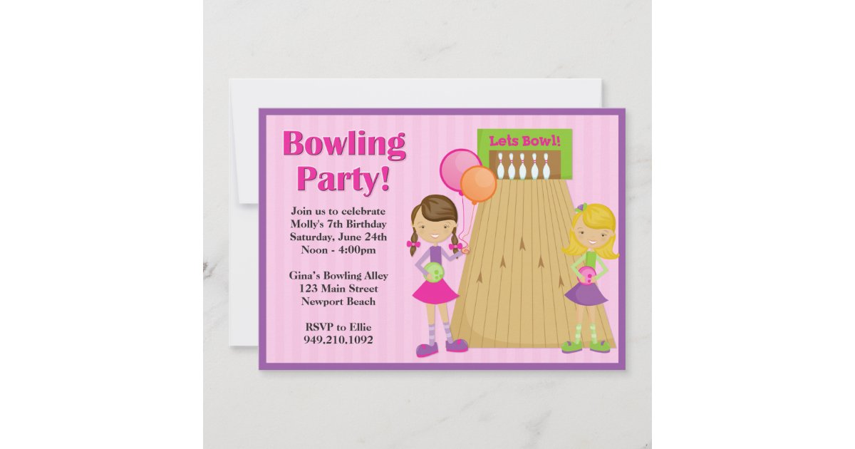 Bowling Party Birthday Invitation for Girl | Zazzle