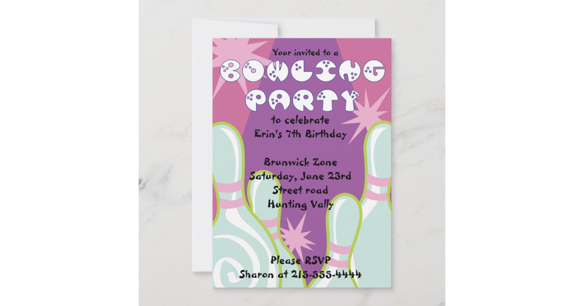 Bowling Party Invitation Happy Birthday Invite | Zazzle